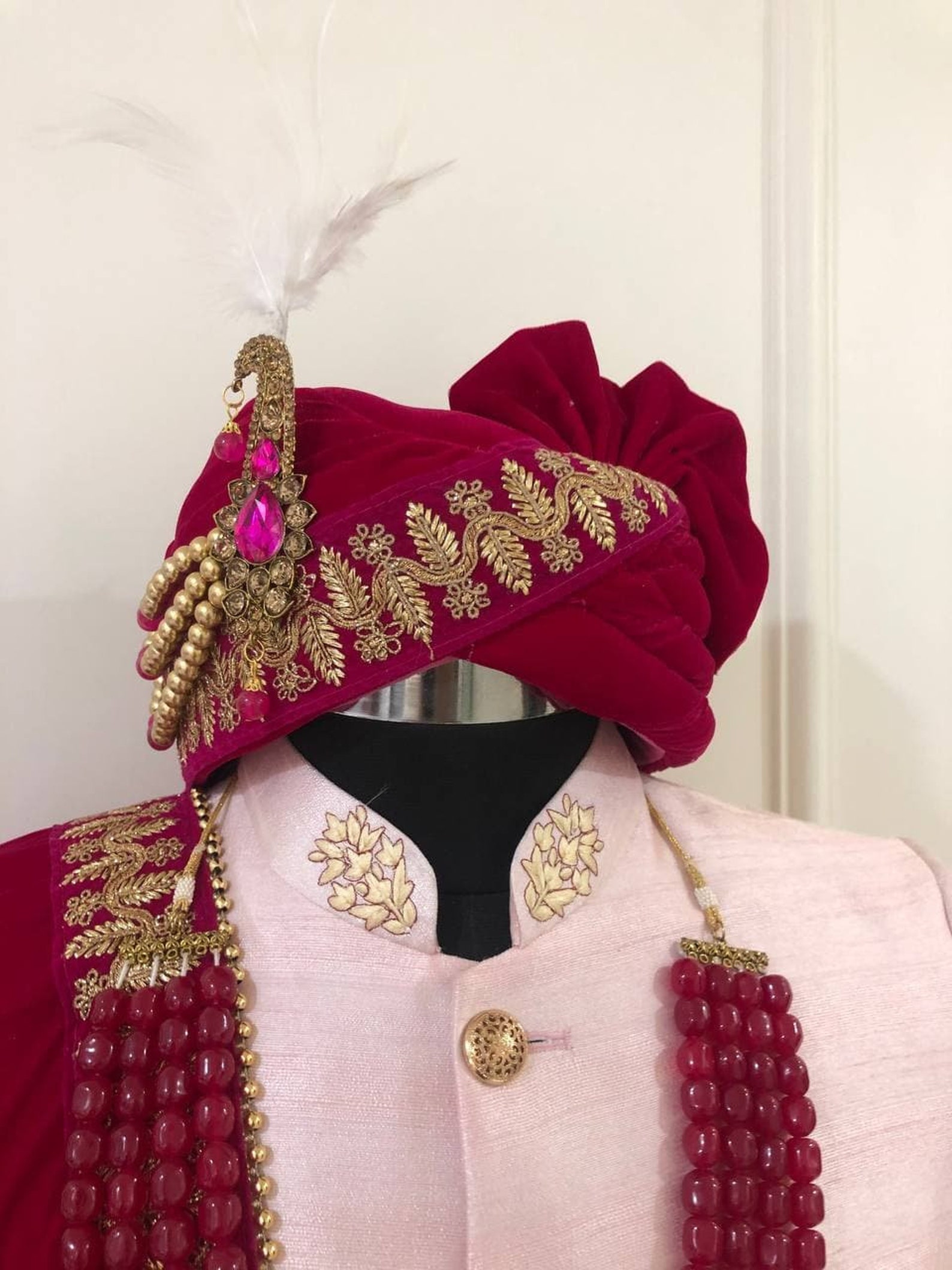 Mens Wedding Wear Self Textured Sherwani Turban & Shawl | Etsy