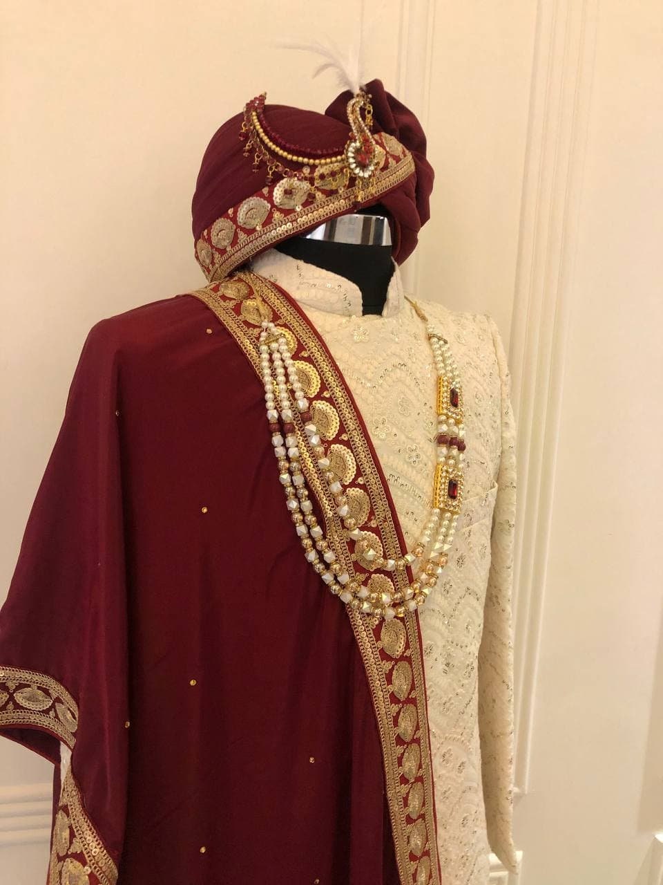 Mens Wedding Wear Embroidered Sherwani Turban & Shawl - Etsy