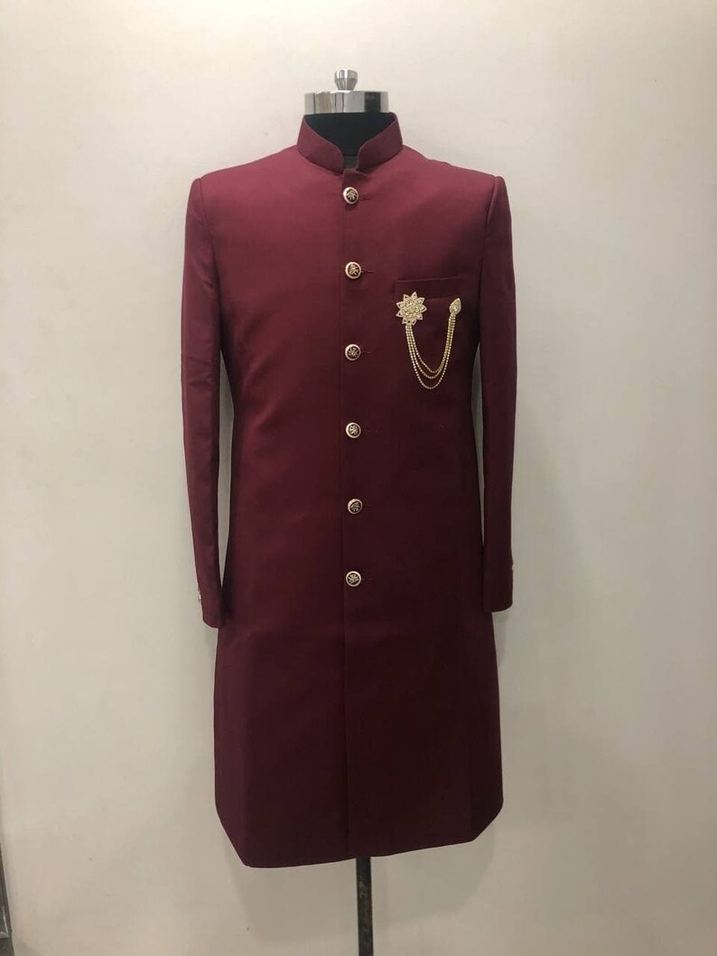 Handmade Solid Nawabi Sherwani With Pajamas| Indian Wedding Wear ...
