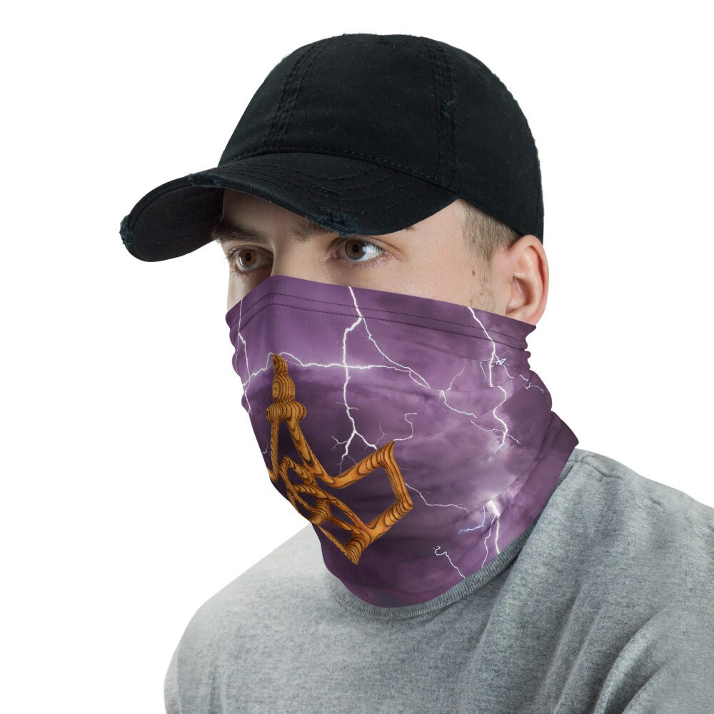 Thors Hammer Neck Gaiter Mjolnir Purple Gray Lightening Sky Celtic ...