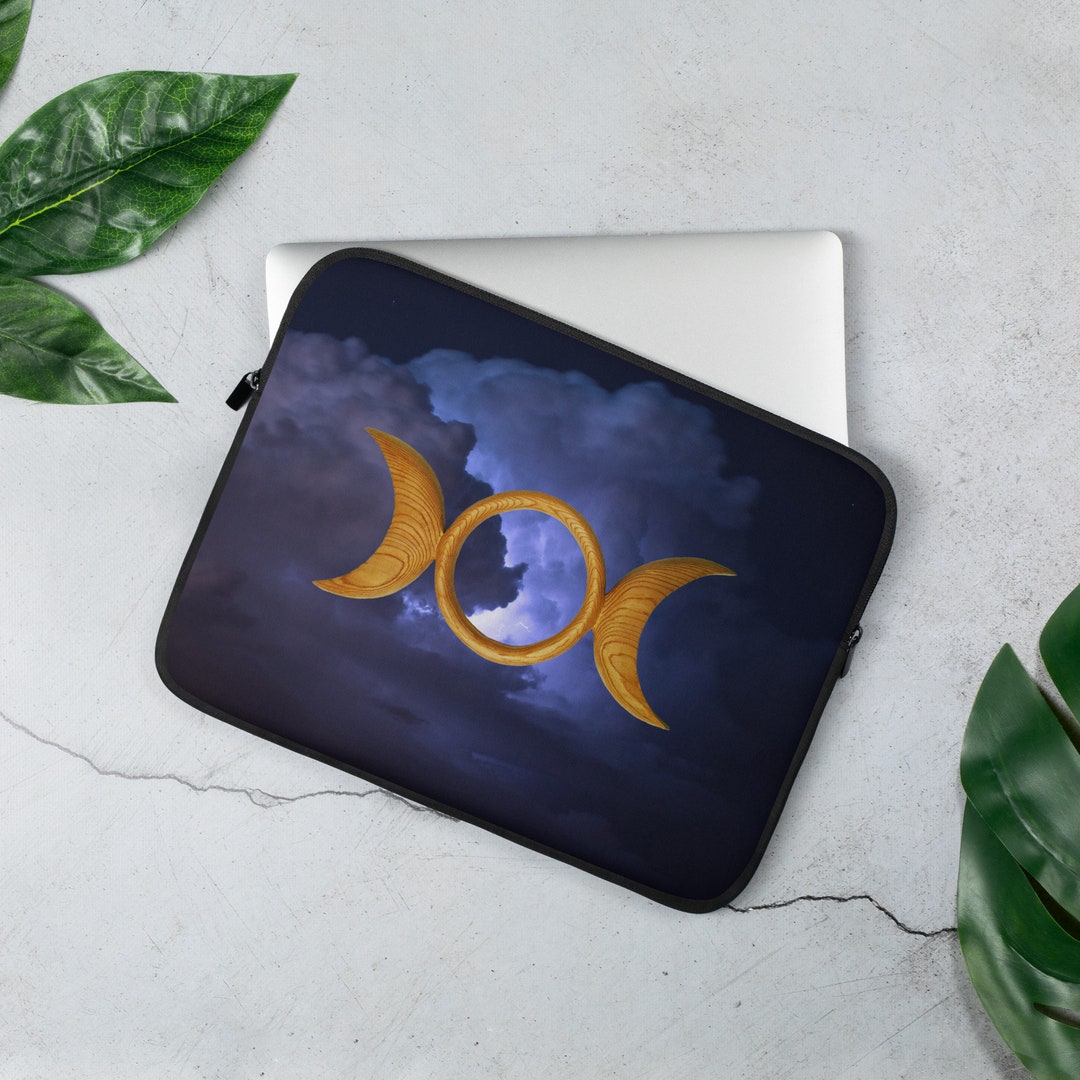 Triple Moon Wood Carving Laptop Sleeve Moon Behind Clouds Celtic ...