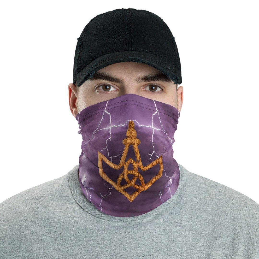 Thors Hammer Neck Gaiter Mjolnir Purple Gray Lightening Sky Celtic ...