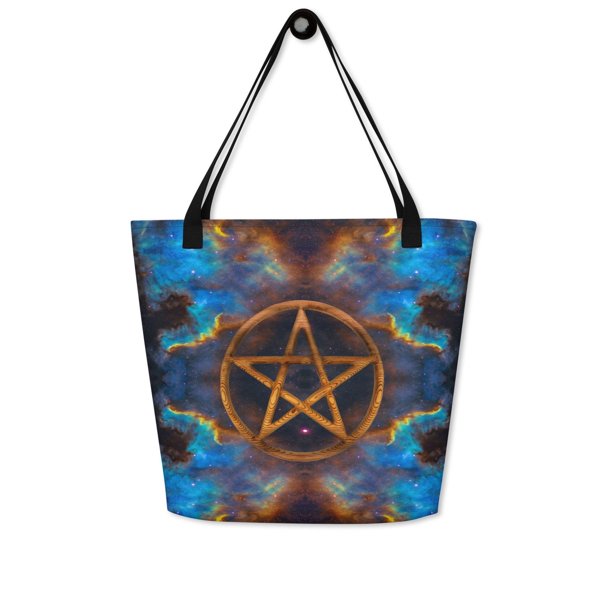 Pentacle Beach Bag 16x20” With Inner Pocket Wiccan Encircled Pentagram ...