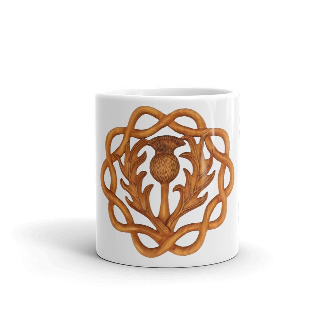 Scottish Thistle Coffee Mug Eternal Braid Wood Carving Scotland Symbol ...