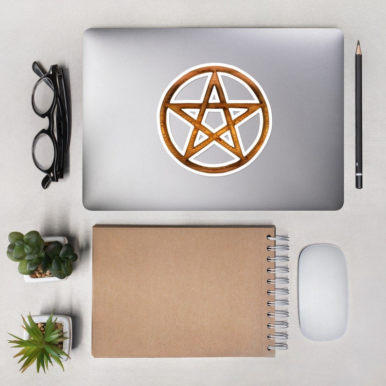 Pentacle Wood Carved Laptop Decal Wiccan Bubble Free Sticker Pagan ...