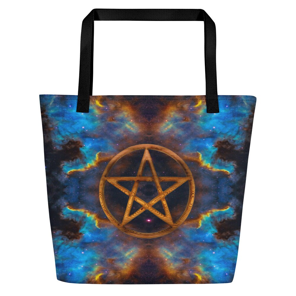 Pentacle Beach Bag 16x20” With Inner Pocket Wiccan Encircled Pentagram ...