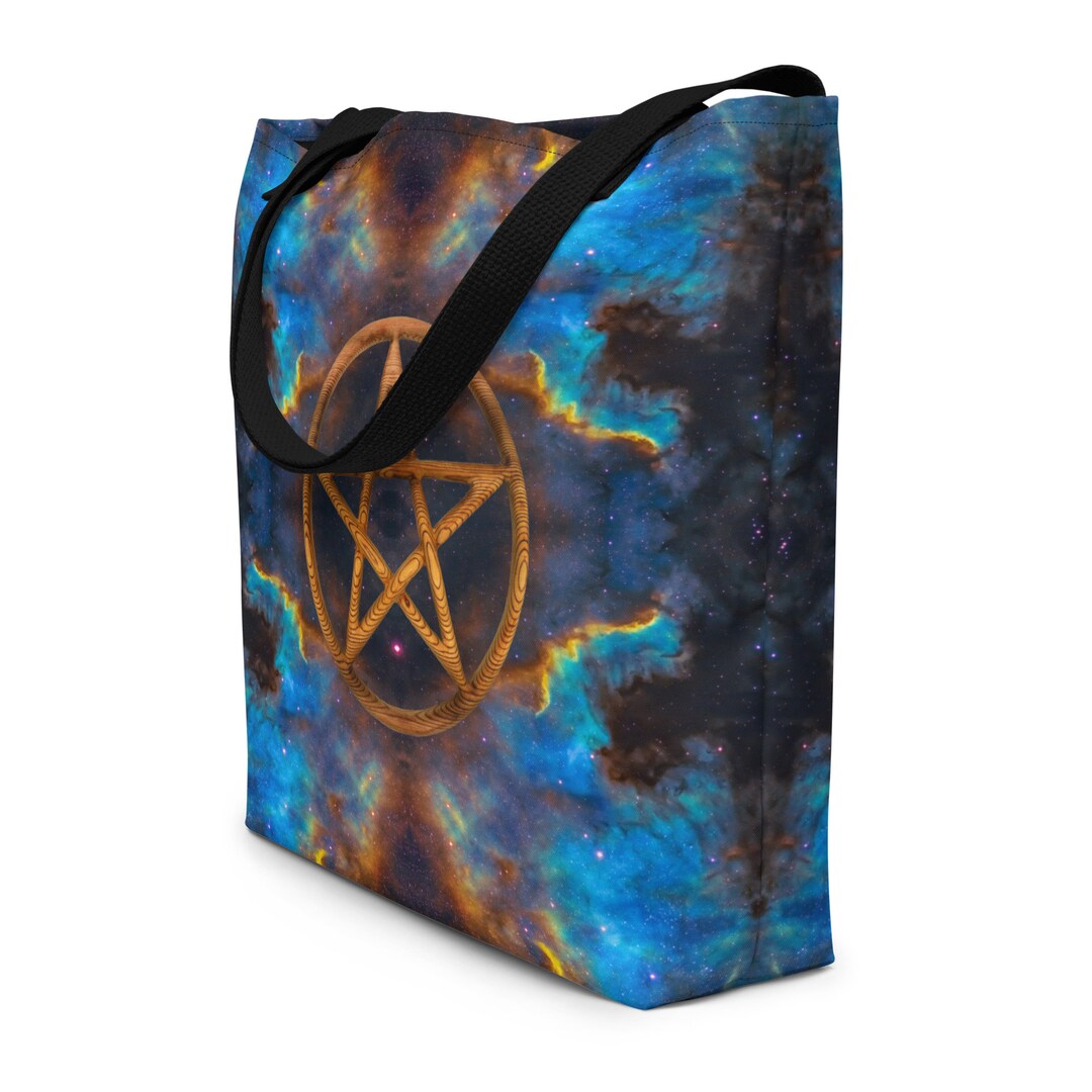 Pentacle Beach Bag 16x20” With Inner Pocket Wiccan Encircled Pentagram ...