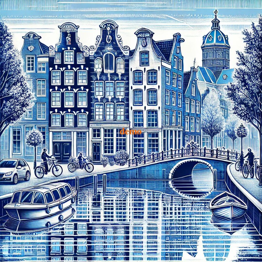 Delft Blue Art Print Amsterdam Scene - Etsy