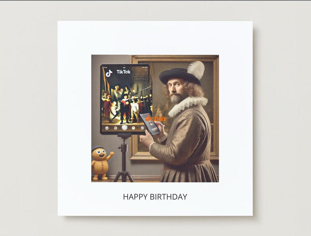 Happy Birthday Greetz Card Rembrandt Van Rijn Tik Tok - Etsy
