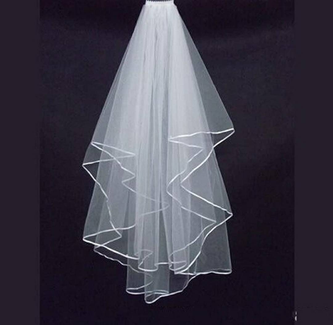 White Veil With Ribbon Edge Detail and Comb - Etsy