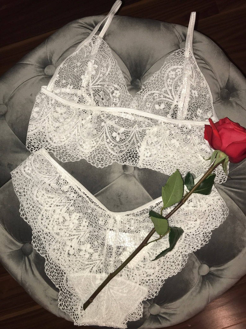Bralette Set White Lingerie Bridal Set Bride To Be White Etsy