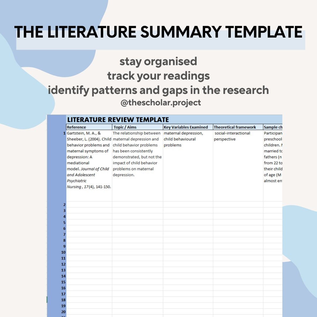 The Literature Summary Template | Research, Dissertation, Thesis ...