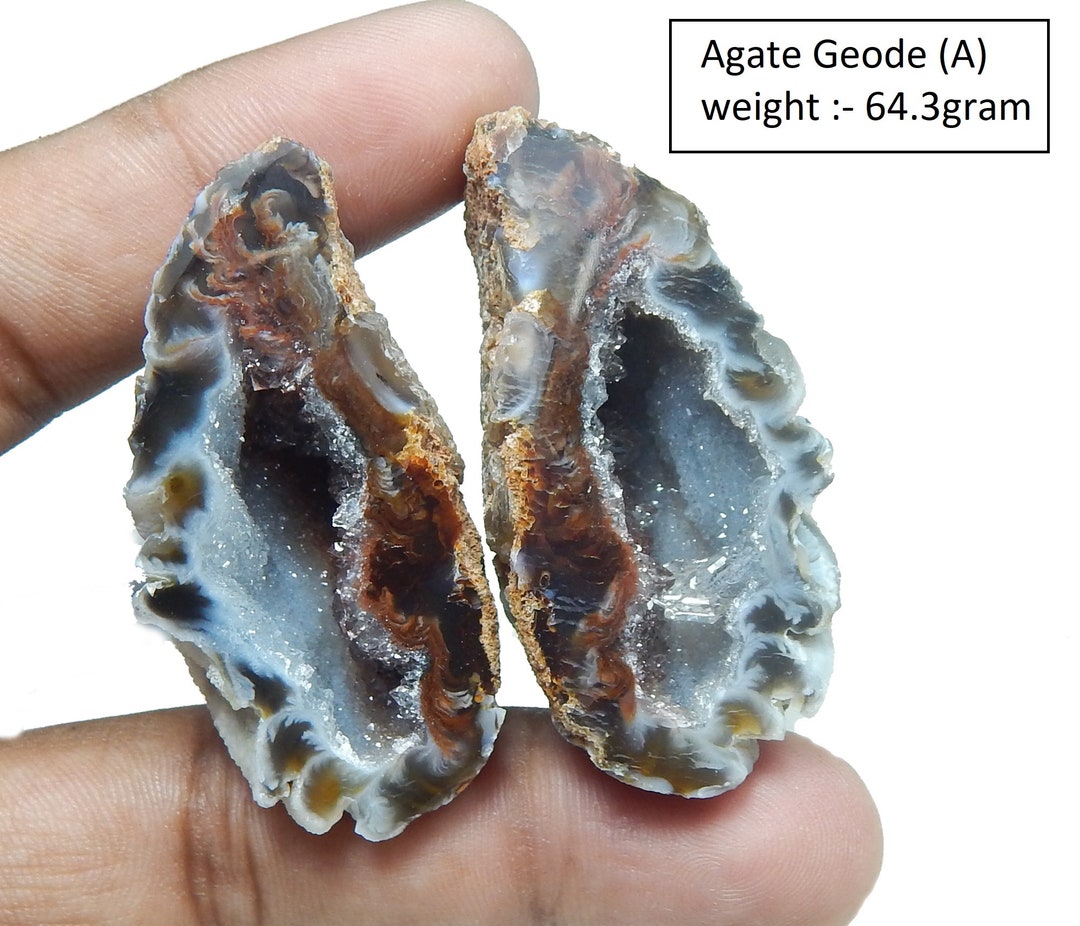 Natural Banded Agate Geode Pair: Raw Druzy Freeform Rock - Etsy