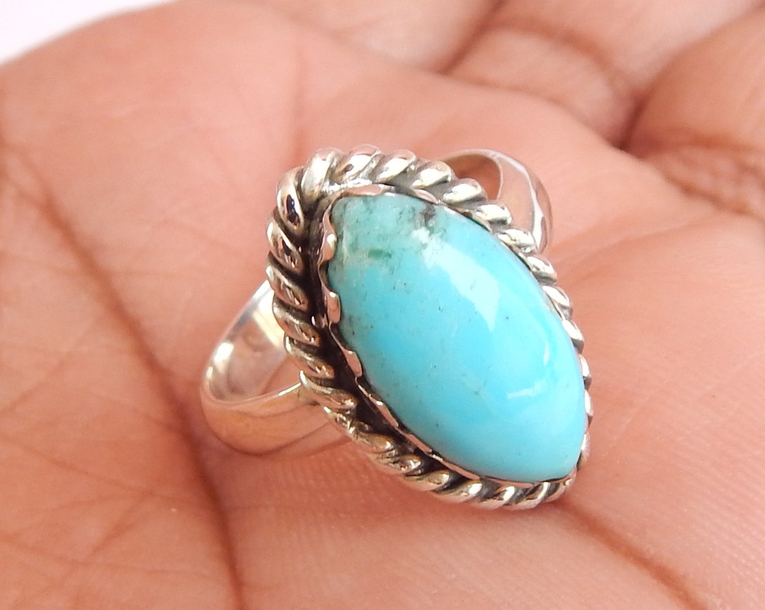Natural Arizona American Turquoise Silver Ring, Marquise 9x17mm Arizona ...