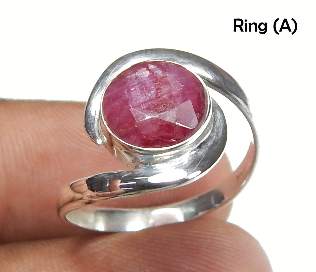 Faceted Color Enhance Ruby 8mm Round Shape Gemstone Ring, Handmade Ring ...