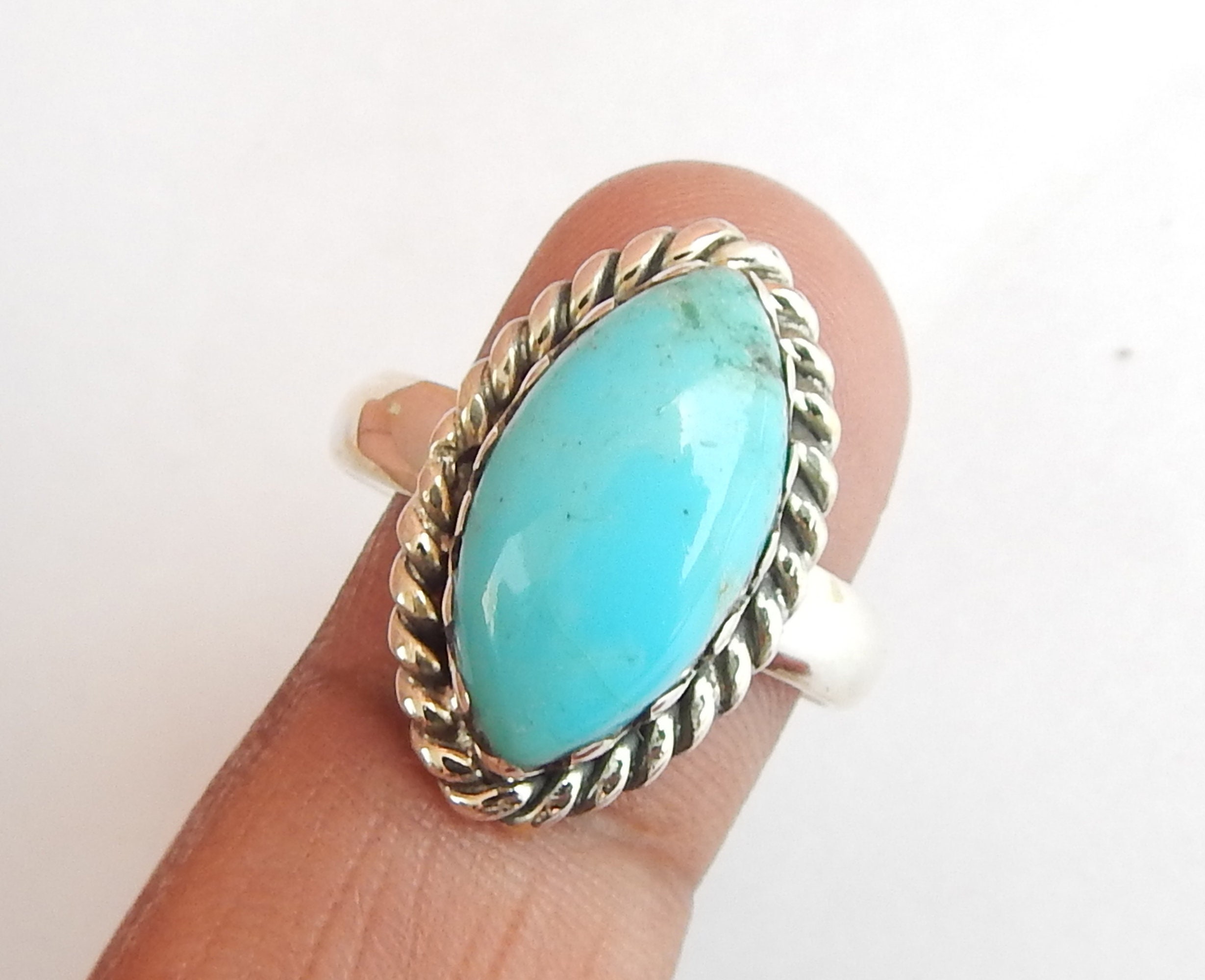 Natural Arizona American Turquoise Silver Ring Marquise - Etsy