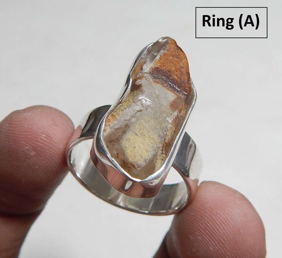 Angel Phantom Quartz Ring: Rough Amphibious Gemstone, 925 Sterling ...