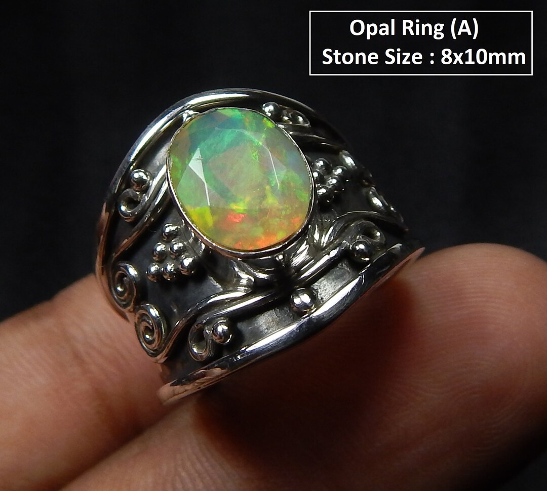 Faceted Ethiopian Opal Ring: Oval Sterling Silver Jewelry - Etsy