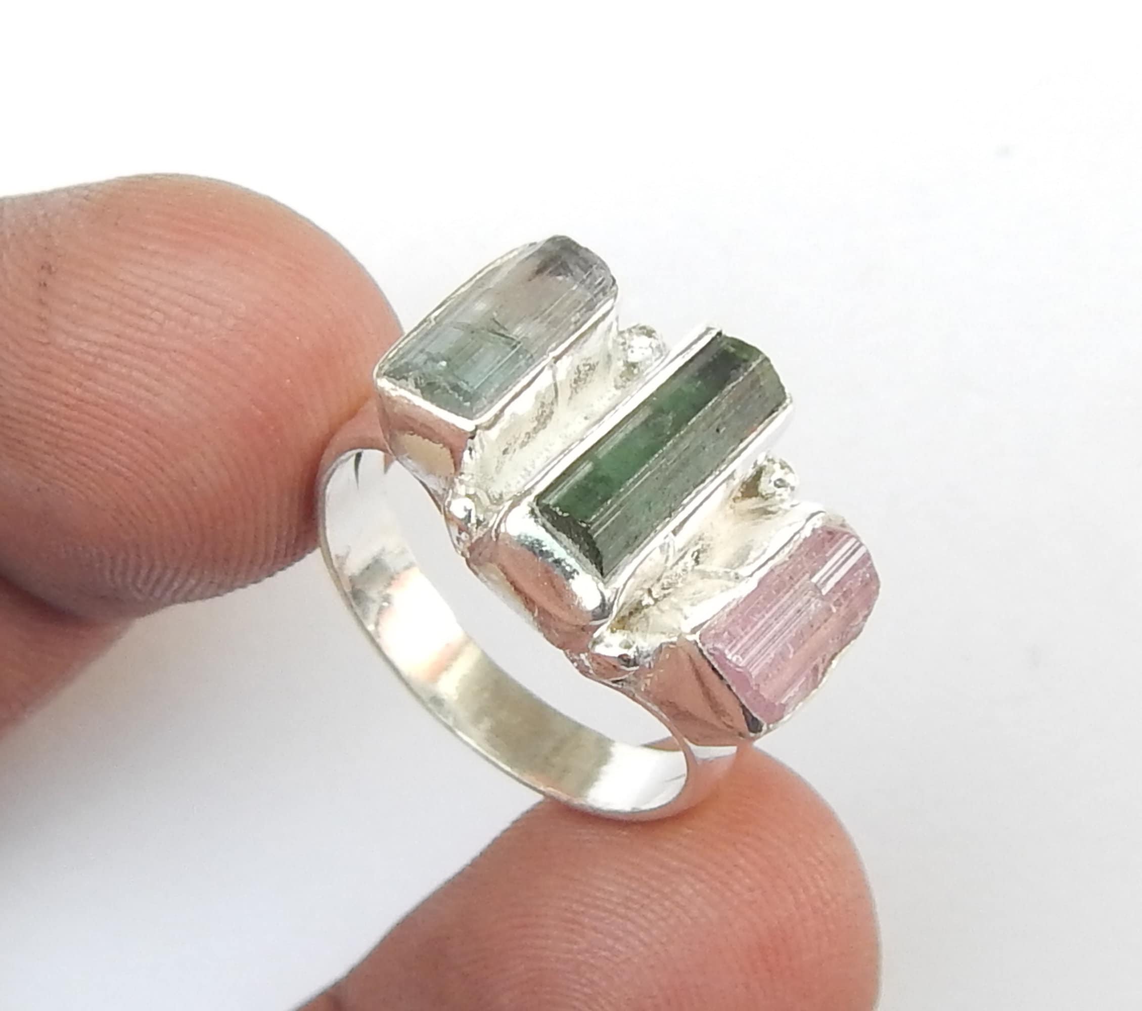 Natural Multi Color Tourmaline 925 Sterling Silver Ring Light | Etsy