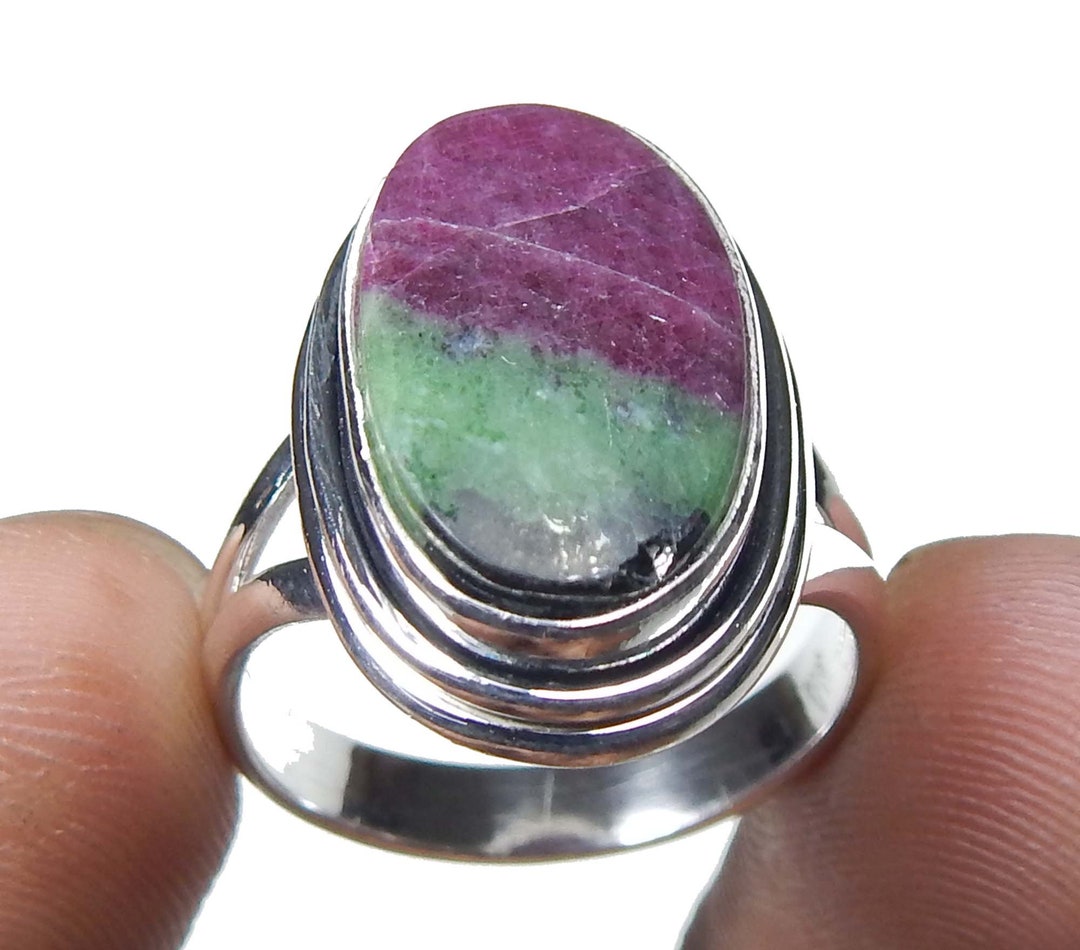 Cabochon Ruby Zoisite Ring, 10x17mm Oval Shape Gemstone Ring, Handmade ...