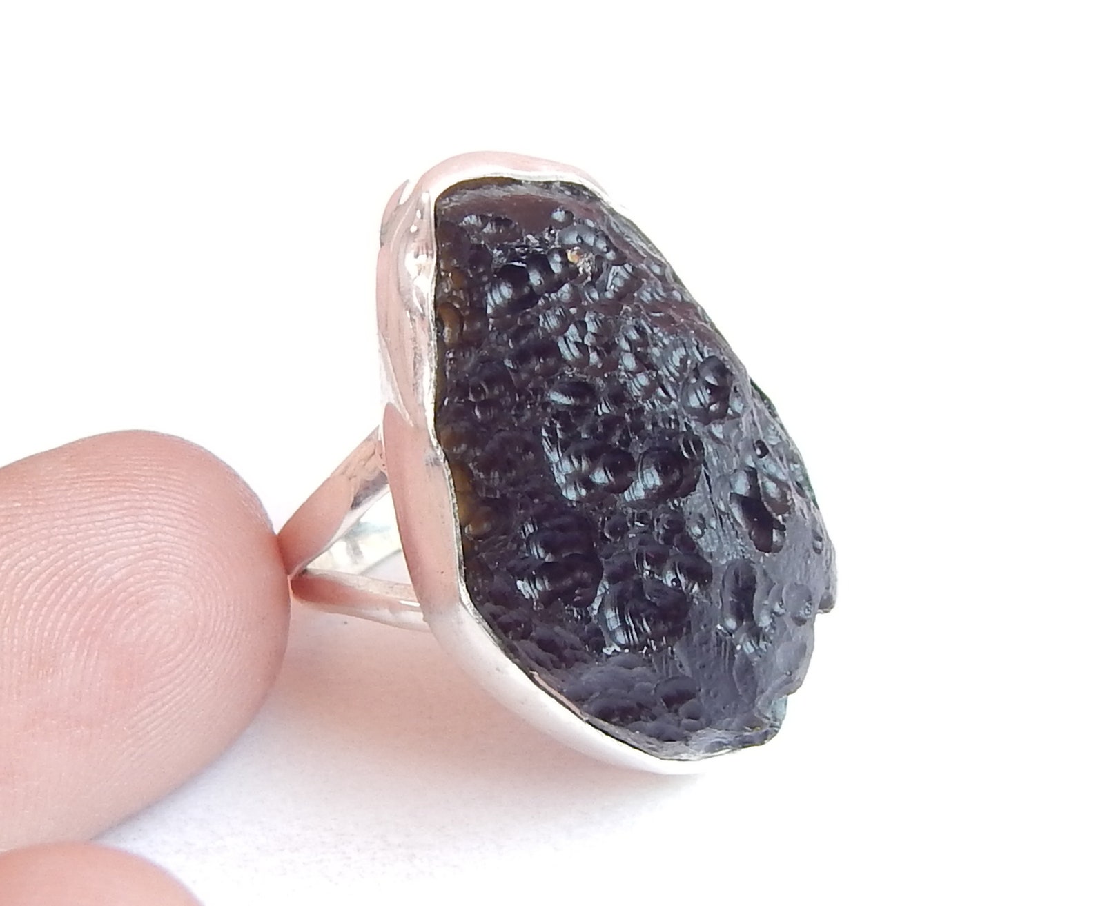 Natural Rough Black Tektite Meteorite Stone 925 Sterling | Etsy