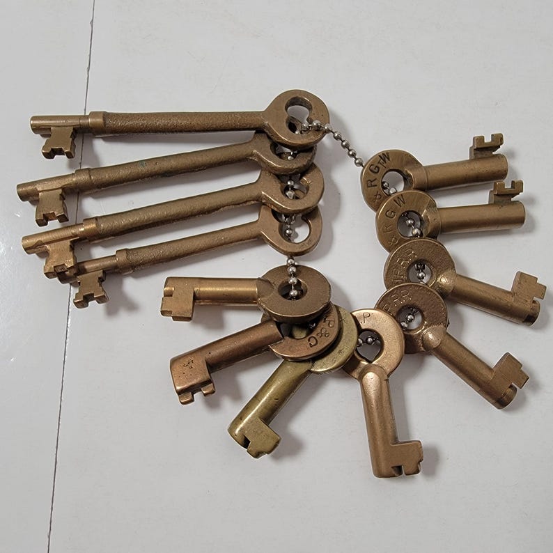 Open and Solid Barrel Brass Railway / Railroad Keys - Etsy