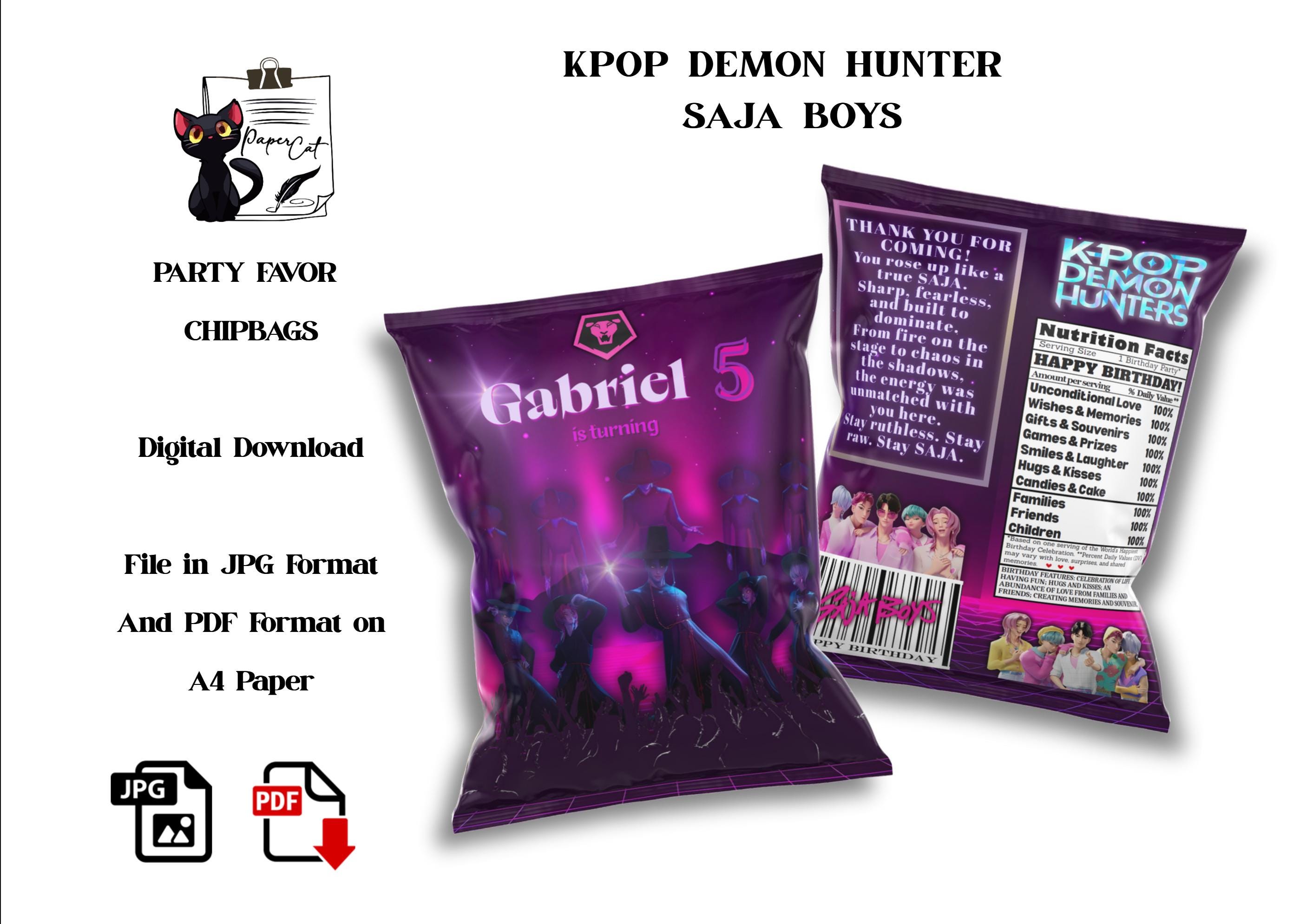 Printable Kpop Demon Hunter Chip Bag, SAJA Boys Chip Bag, Kpop Demon ...