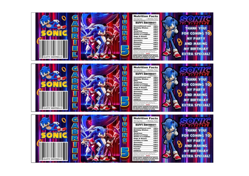 20 Oz BOTTLED WATER, Sonic the Hedgehog Bottled Water Label, Sonic the ...