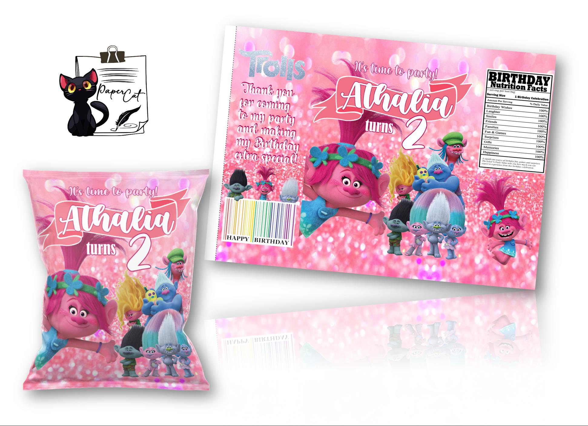Chip Bag, Printable Trolls Chip Bag, Troll Birthday Theme and Trolls ...