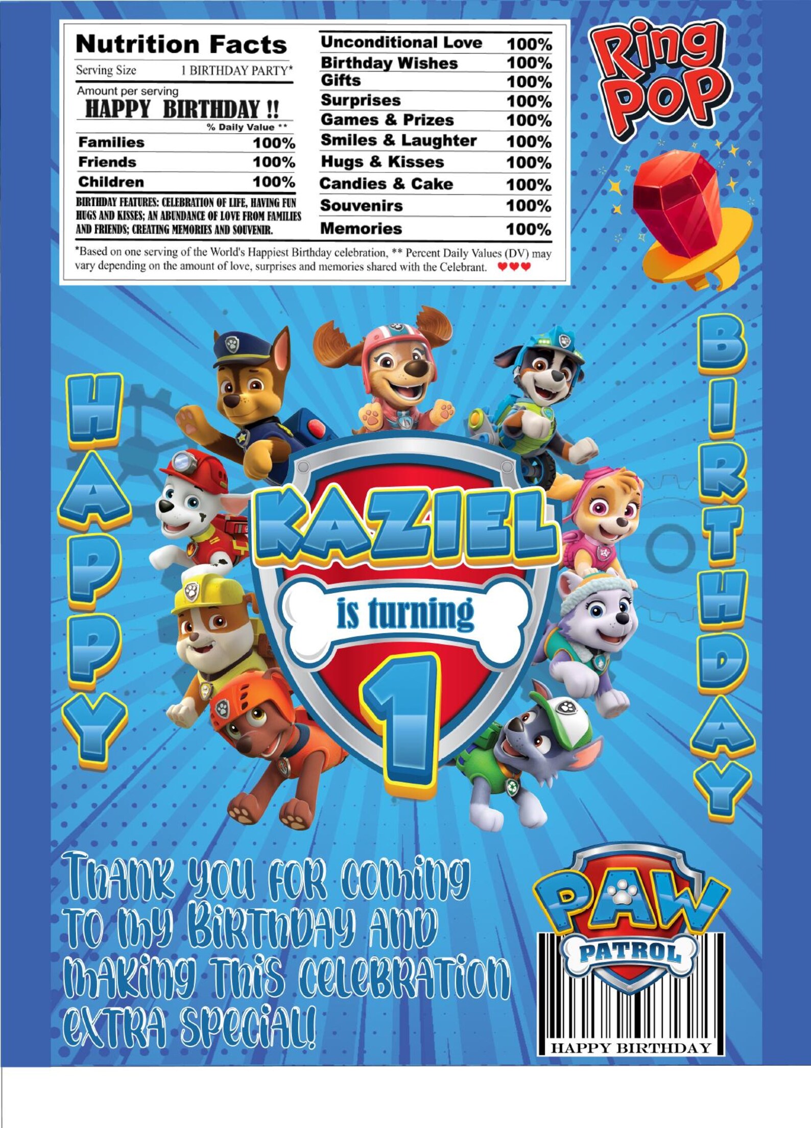 RING POP Chip Bag, Printable Puppies Chip Bag, Puppies Birthday Theme ...