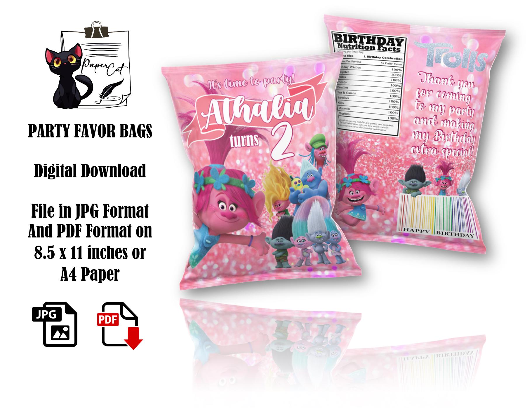 Chip Bag, Printable Trolls Chip Bag, Troll Birthday Theme and Trolls ...