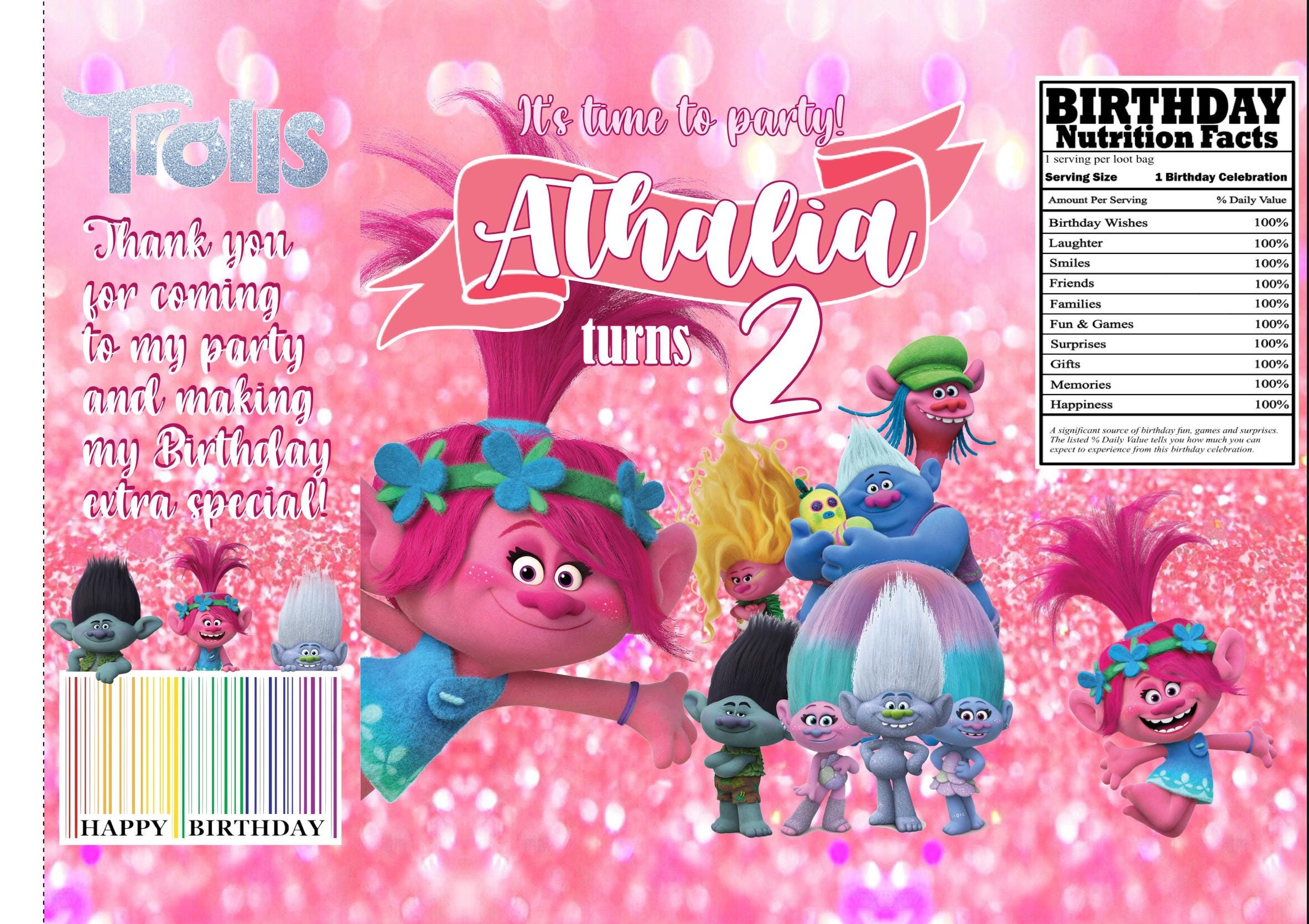 Chip Bag, Printable Trolls Chip Bag, Troll Birthday Theme and Trolls ...