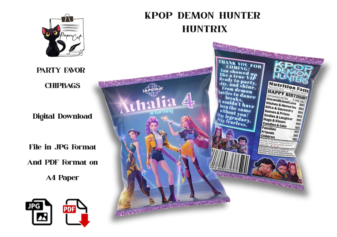 Kpop Demon Hunter Chip Bag, Huntrix Party Favor (digital Download) - Etsy