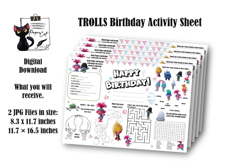 Trolls Party Placemat & Activity Sheet - Etsy
