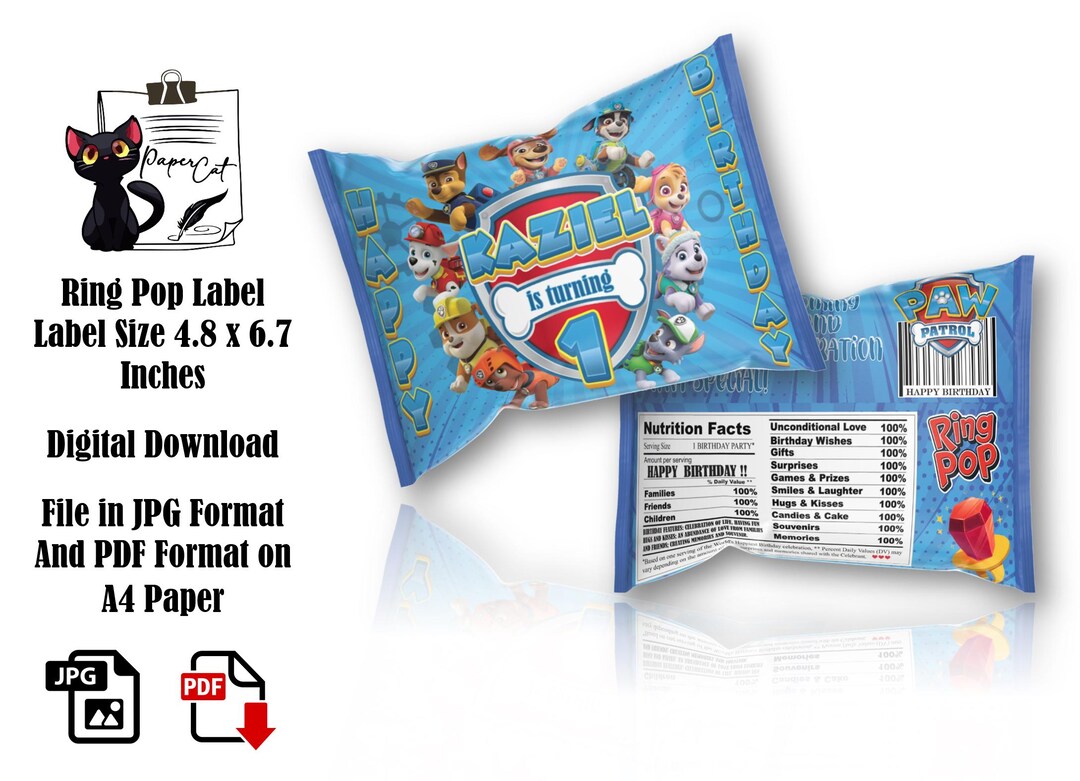 RING POP Chip Bag, Printable Puppies Chip Bag, Puppies Birthday Theme ...