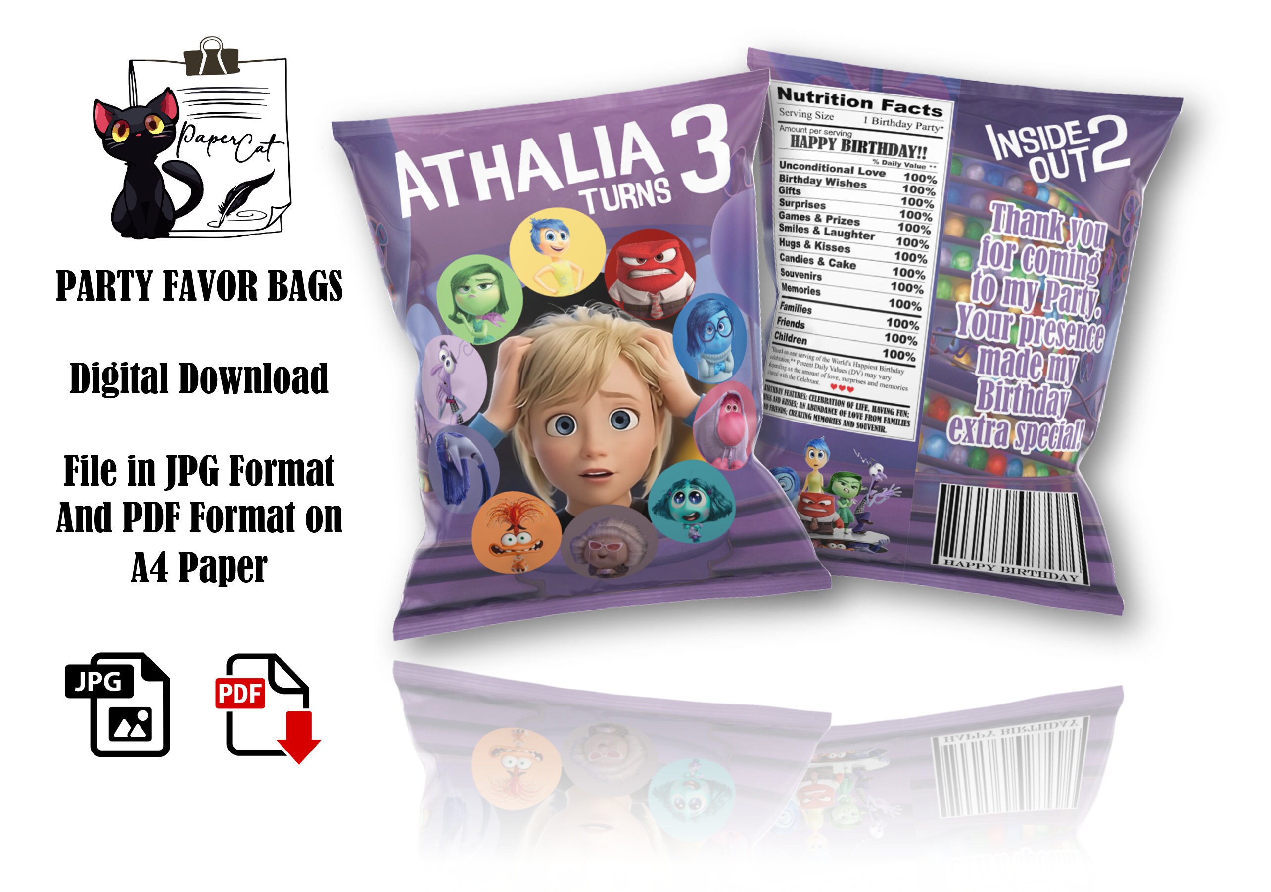 Inside Out 2 Chip Bag: Personalized Birthday Party Favors (digital ...