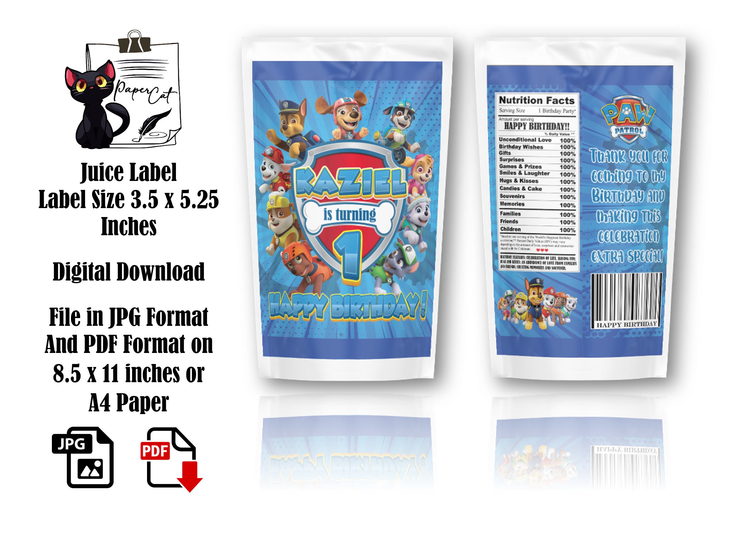 Paw Patrol Juice Label, Paw Patrol Birthday Theme and Paw Patrol Party ...