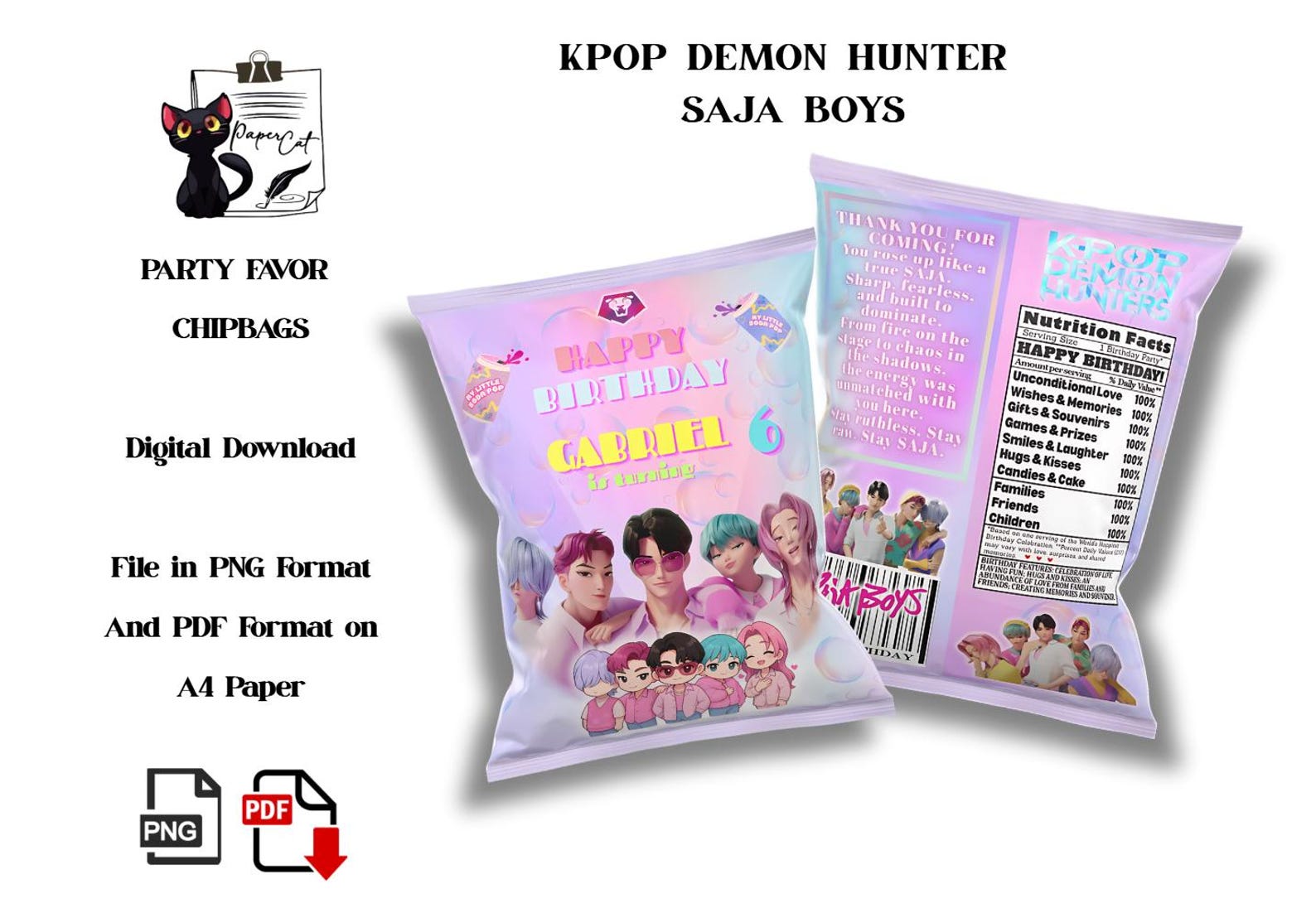 Kpop Demon Hunter Chip Bag, SAJA Boys Party Favor (digital Download) - Etsy