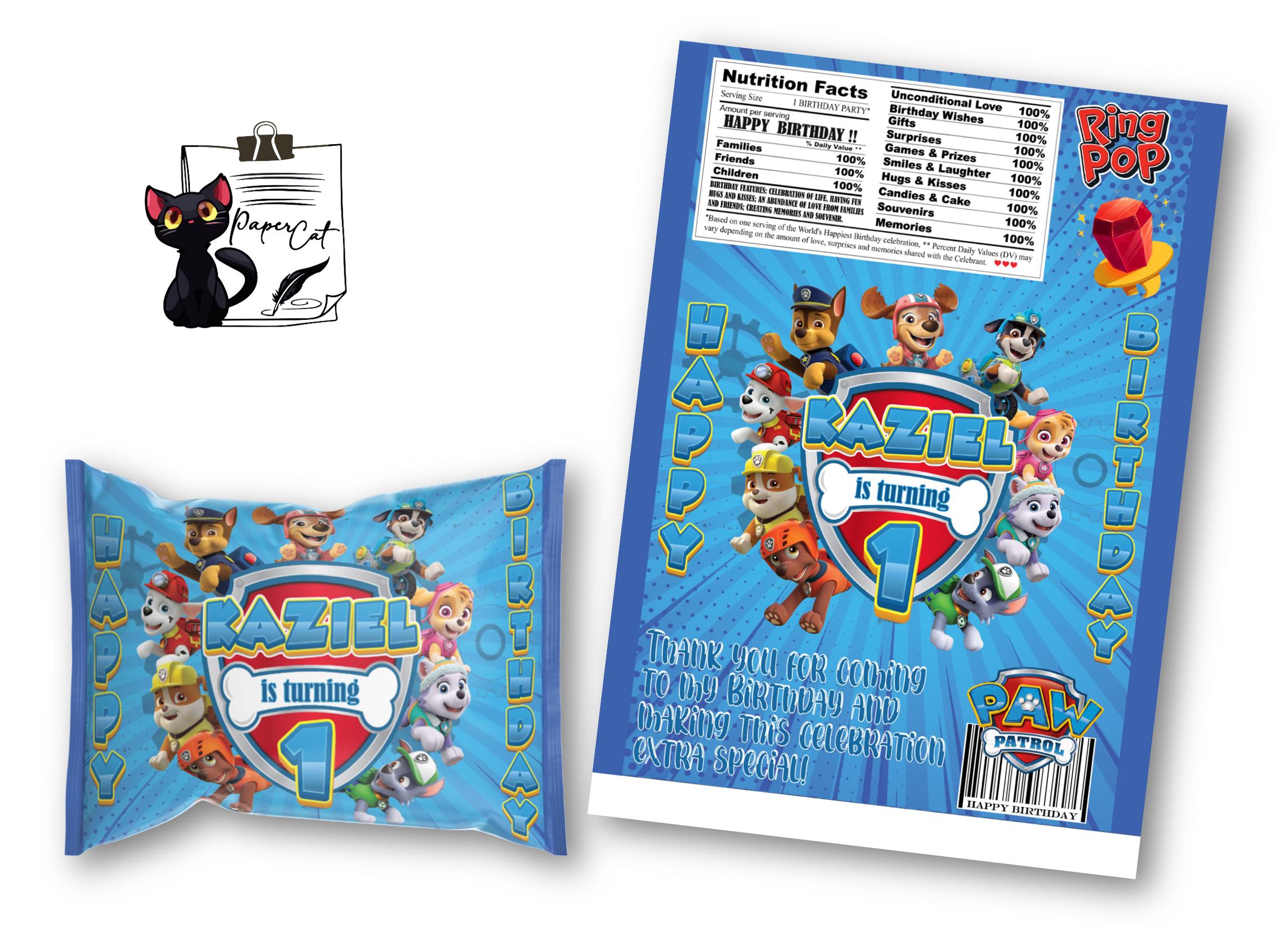 RING POP Chip Bag, Printable Puppies Chip Bag, Puppies Birthday Theme ...