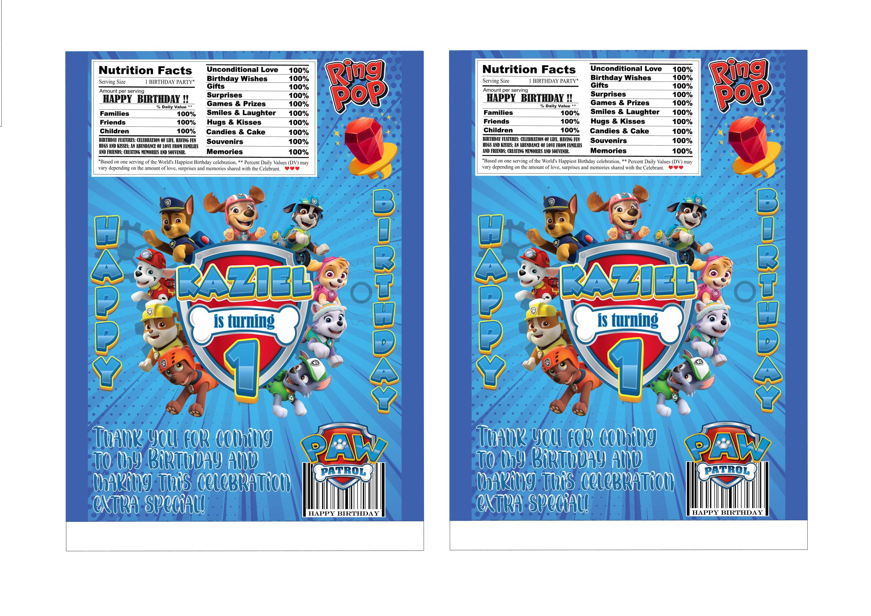 RING POP Chip Bag, Printable Puppies Chip Bag, Puppies Birthday Theme ...