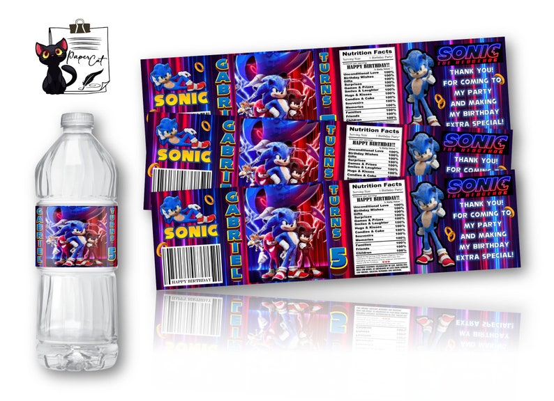 Sonic the Hedgehog Water Bottle Label: Birthday Party Favors (digital ...