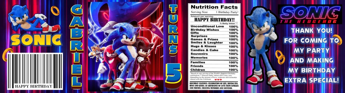 Sonic the Hedgehog Water Bottle Label: Birthday Party Favors (digital ...