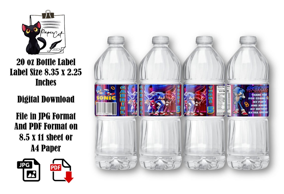 Sonic the Hedgehog Water Bottle Label: Birthday Party Favors (digital ...