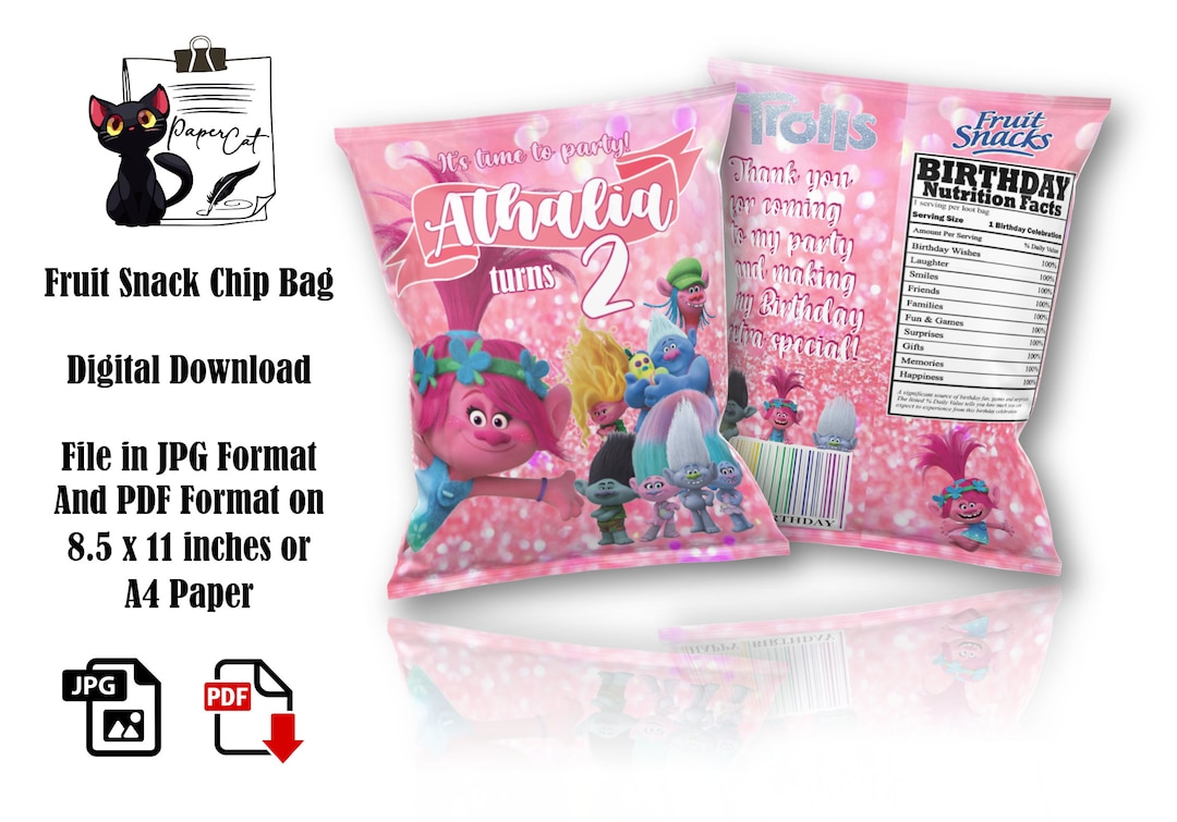 FRUIT SNACK, Trolls Fruit Snack Chip Bag and Trolls Fruit Snack Party ...