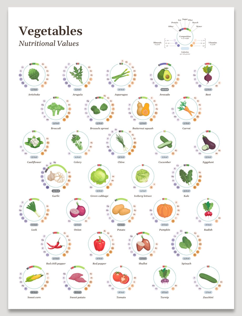 Vegetables - Nutrition Infographic Poster - Vegan Guide - Digital ...
