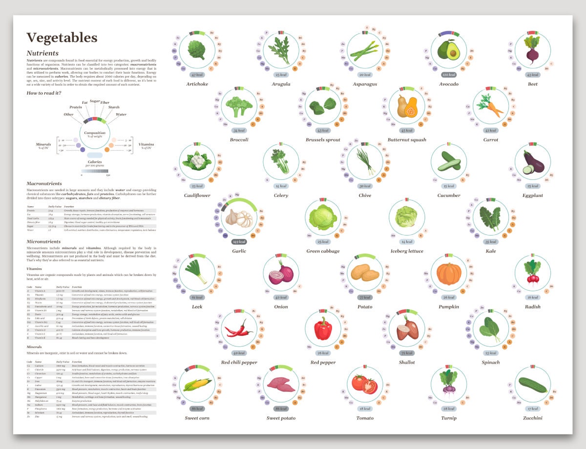 Vegetables - Nutrition Infographic Poster - Vegan Guide - Digital ...