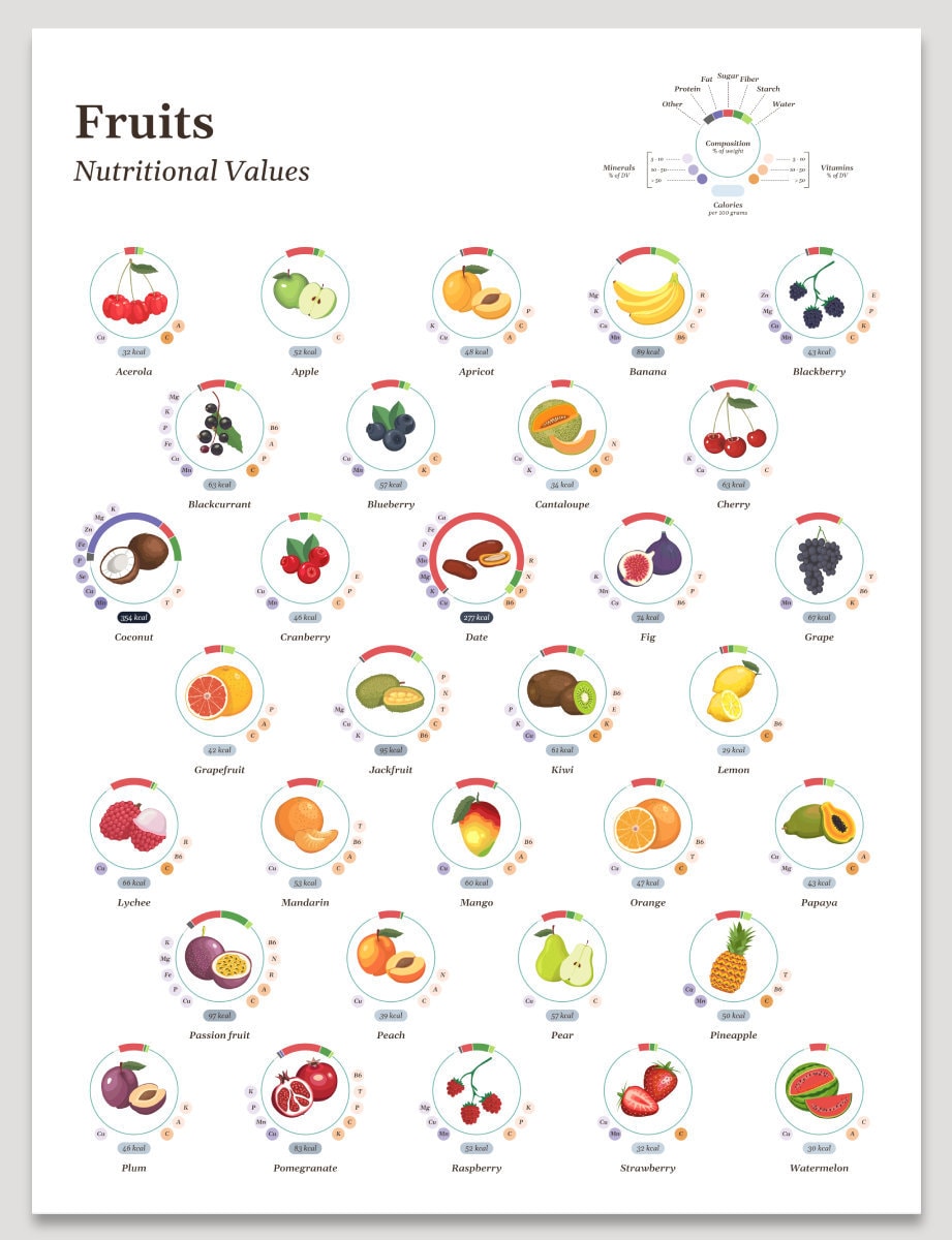 Fruits Nutrition Infographic Poster Vegan Guide Digital | Etsy