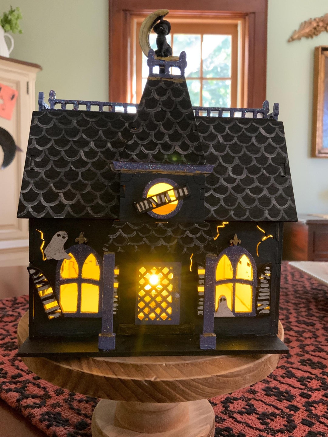 Haunted House Light up Halloween Decor With Black Cat - Etsy