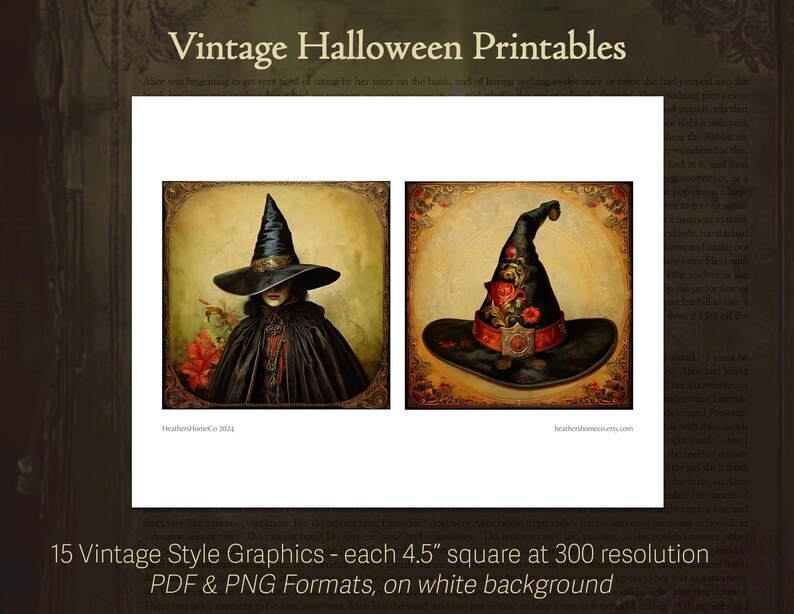 Printable Vintage Halloween Clip Art Set Witches Black Cats Owl Jack-o ...