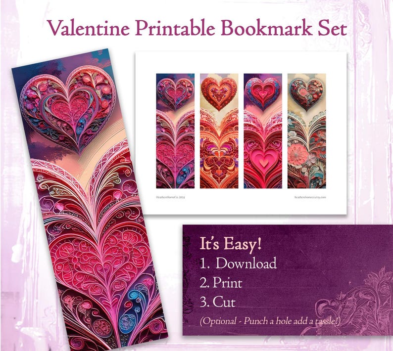 Printable Lace Heart Valentine Bookmark Set - Heart Scrapbooking Junk ...